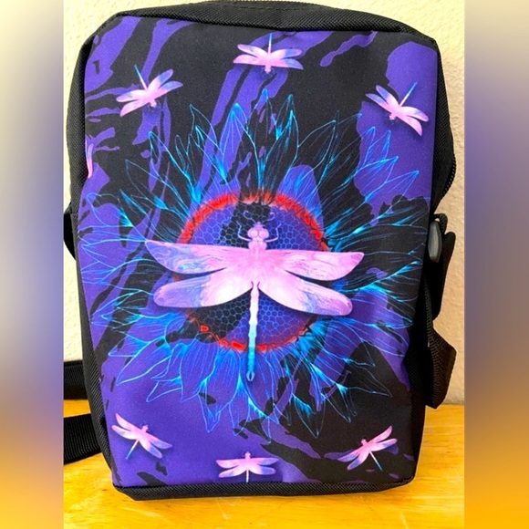 Bags | Pink Dragonfly Purple Sunflower Background Messenger Bag Satchel ...